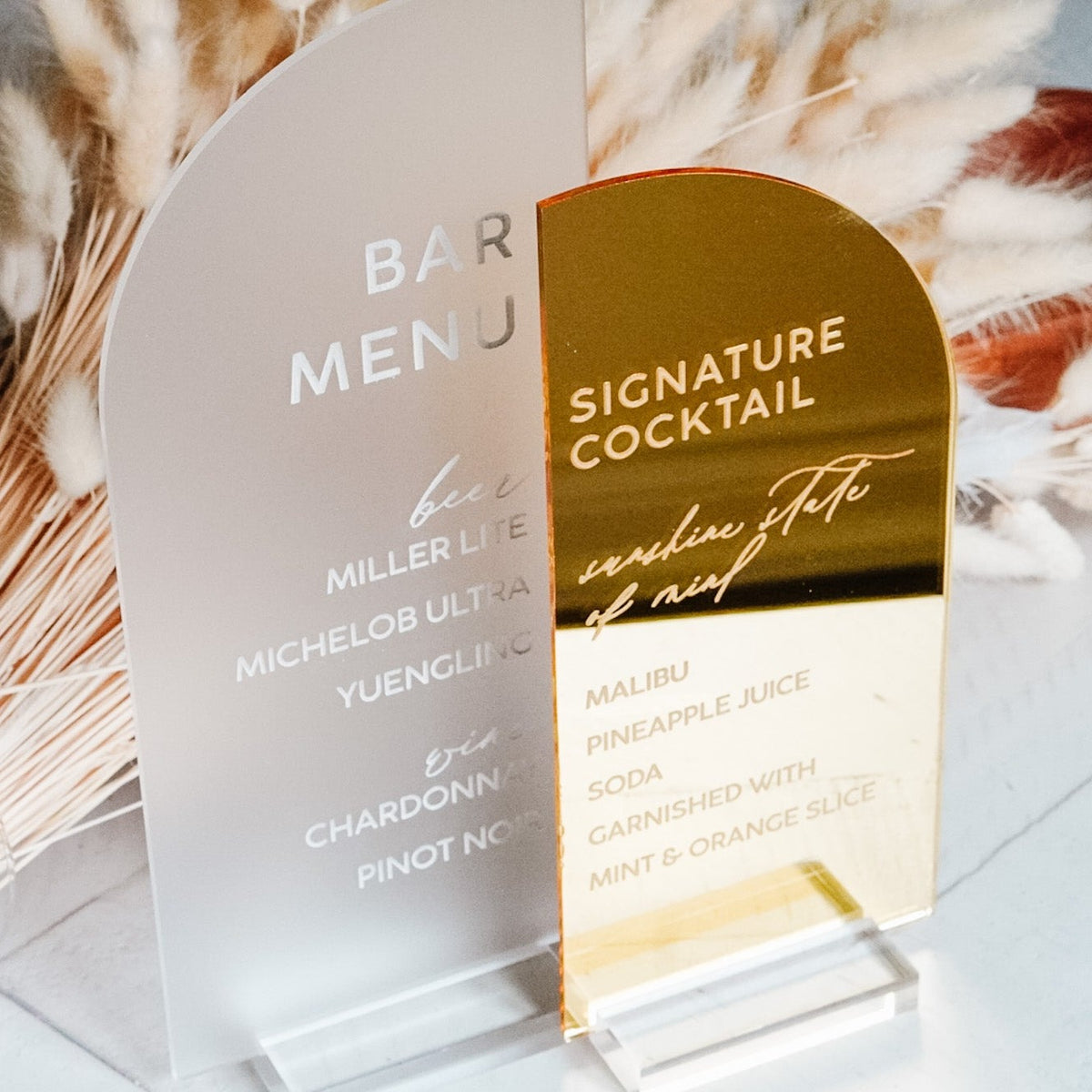 Split Arch Acrylic Bar Menu | Wedding Signature Cocktail Menu | Signat ...