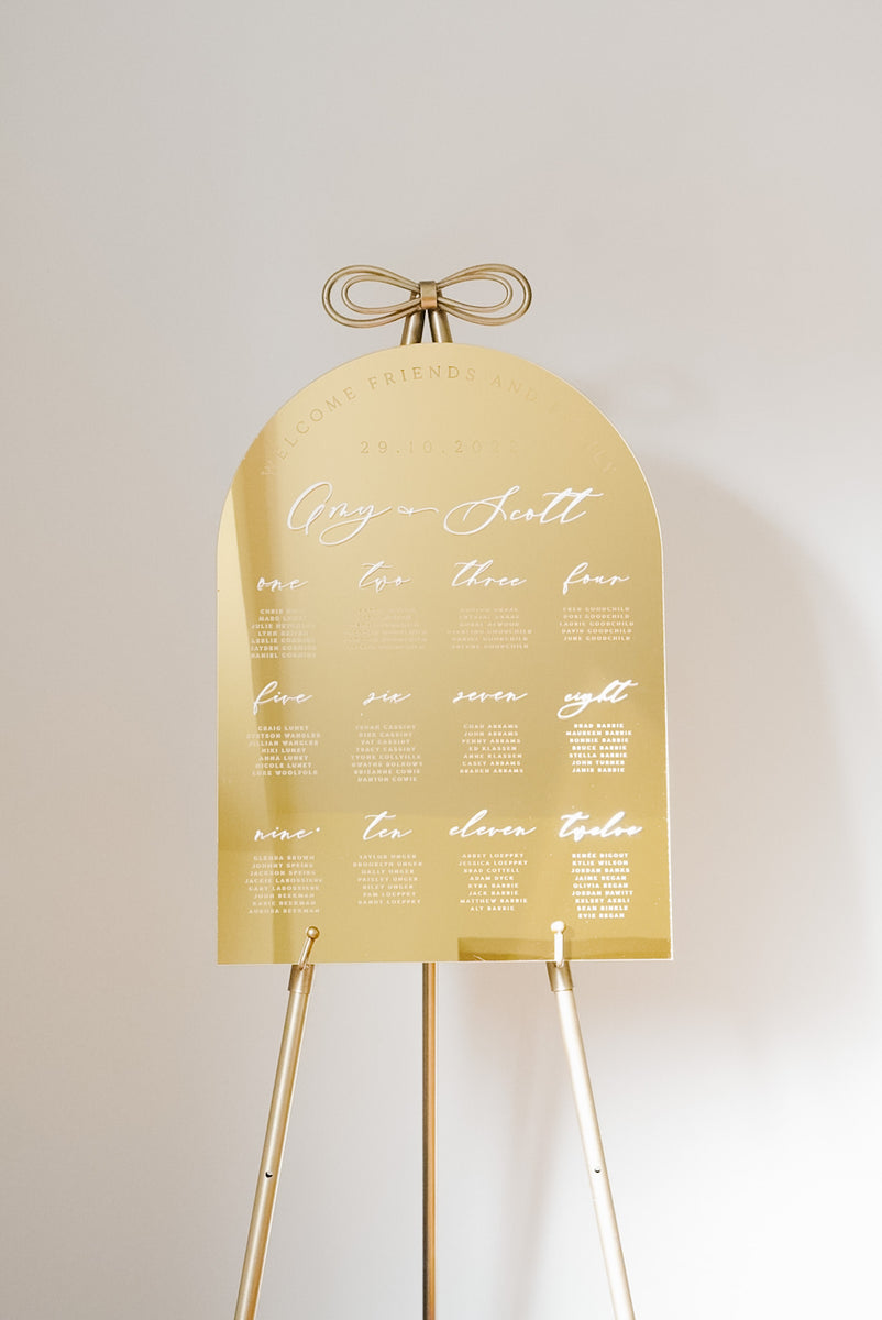 Mirrored Acrylic Seating Chart | Arched Seating Arrangement – Blushing ...