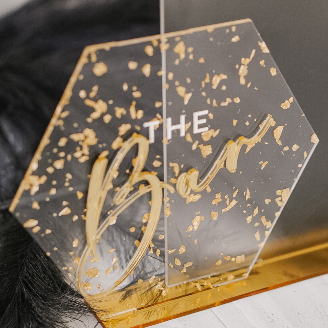 2-Piece Foiled Hexagon Bar Menu Sign | Frosted Bar Menu – Blushing Bean ...