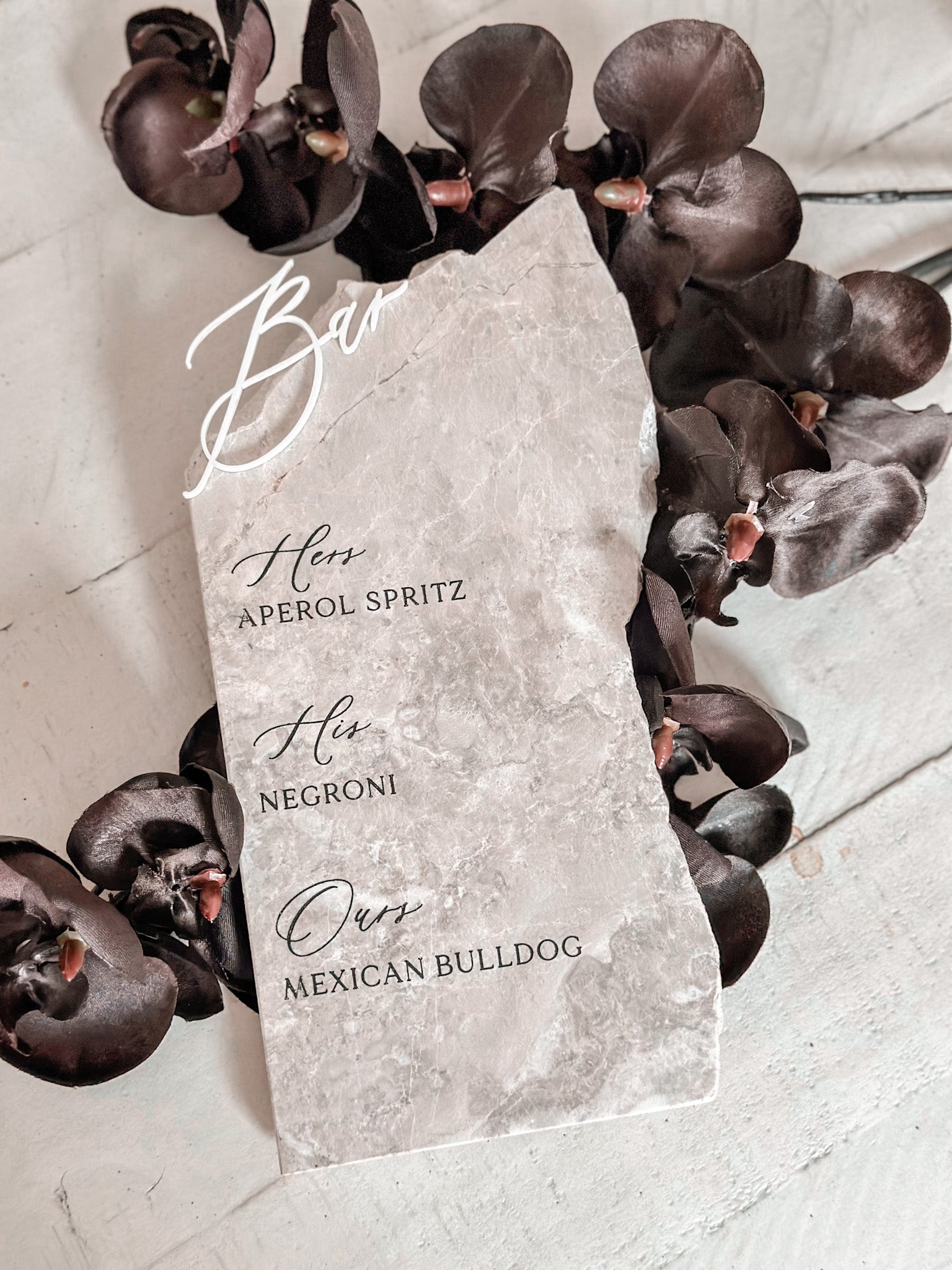 Marble Stone Bar Menu | Marble Bar Menu with Base – Blushing Bean Design Co